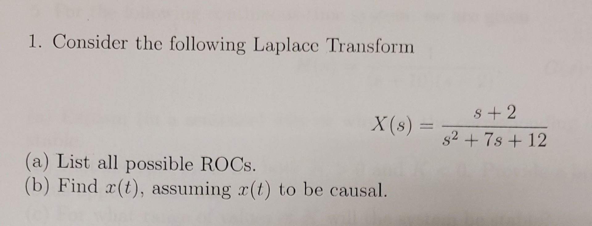 Solved 1. Consider the following Laplace Transform | Chegg.com