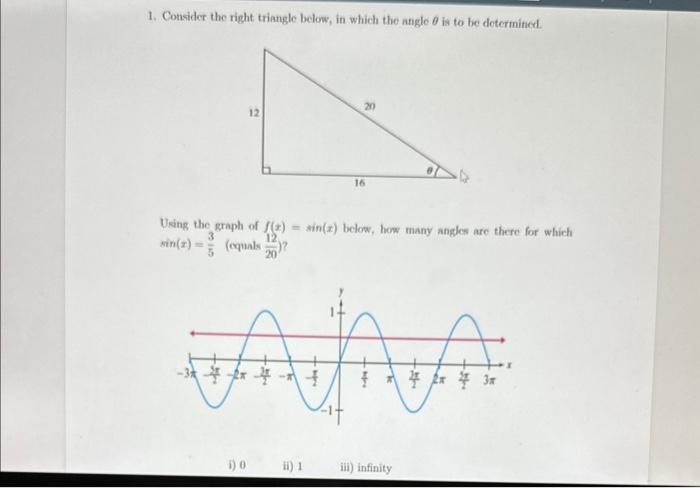 Solved 1. Consider the right triangle below, in which the | Chegg.com