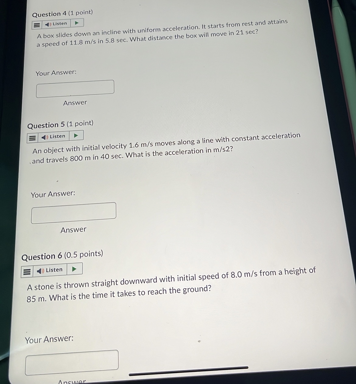 Solved Question 4 (1 ﻿point)ListenA box slides down an | Chegg.com