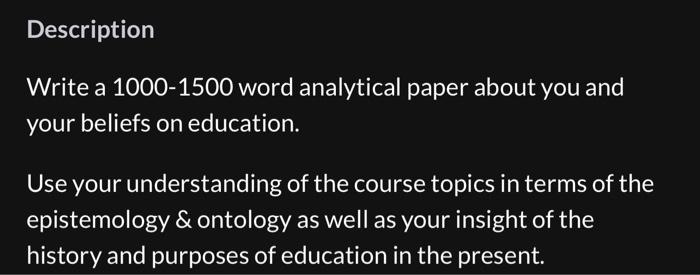 Description Write a 1000-1500 word analytical paper | Chegg.com