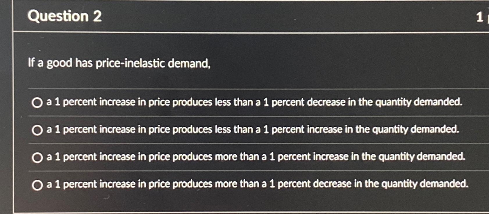 Solved Question 2If a good has price-inelastic demand,a 1 | Chegg.com