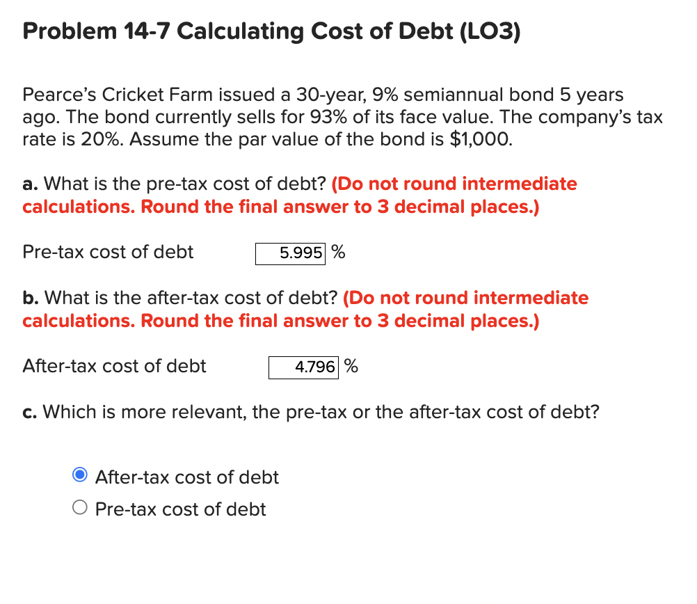Solved Problem 14-7 ﻿Calculating Cost of Debt (LO3)Pearce's | Chegg.com