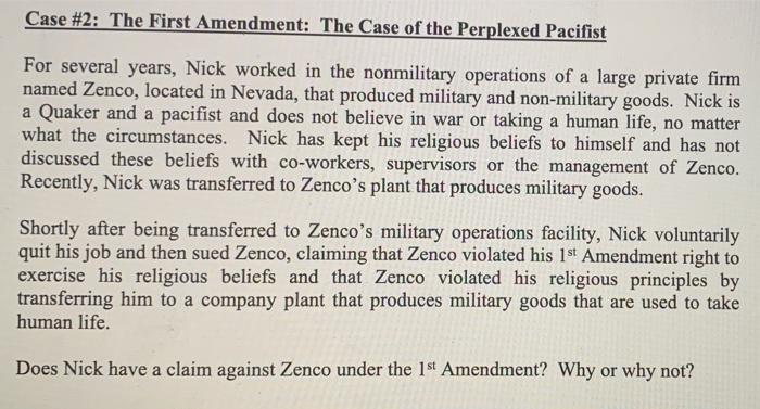 Solved Case #2: The First Amendment: The Case of the | Chegg.com