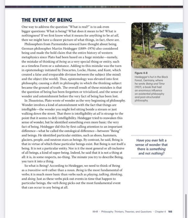 Figure 4-8 Heidegger's hut in the Block Forest, | Chegg.com