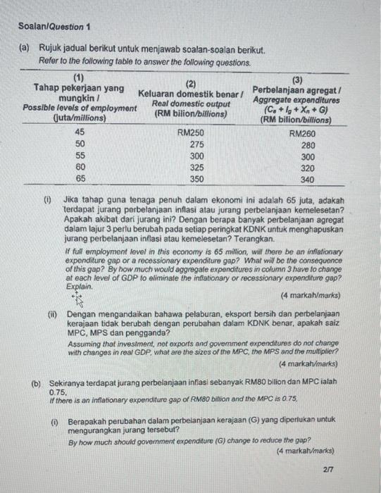 Solved Soalan/Question 1 (a) Rujuk jadual berikut untuk | Chegg.com Solved Soalan/Question 1 (a) Rujuk jadual berikut untuk | Chegg.com
