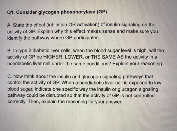 Solved Q1. Consider glycogen phosphorylase (GP) A. State the | Chegg.com