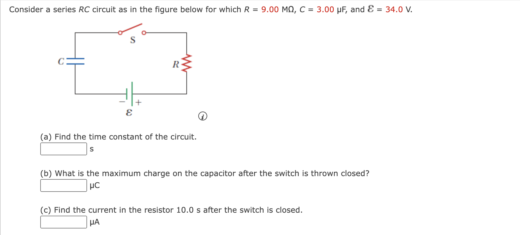 Solved Consider a series RC ﻿circuit as in the figure below | Chegg.com