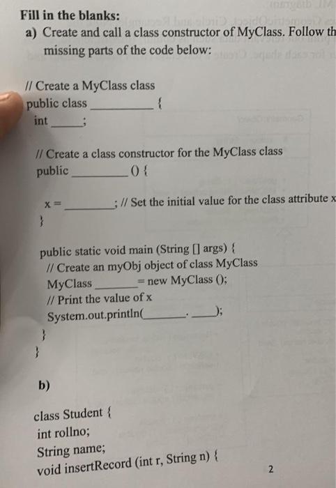 Solved Fill in the blanks: a) Create and call a class | Chegg.com