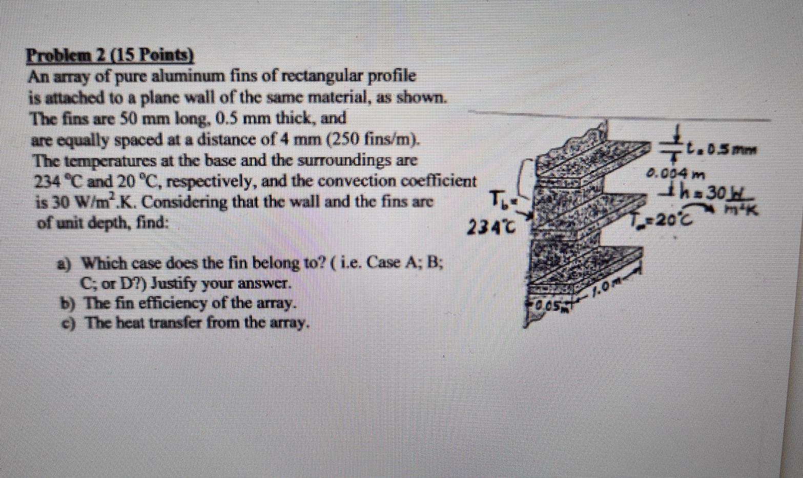 Solved Problem 2 (15 Points) An array of pure aluminum fins | Chegg.com