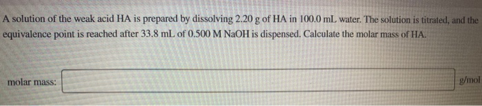 Solved A solution of the weak acid HA is prepared by | Chegg.com