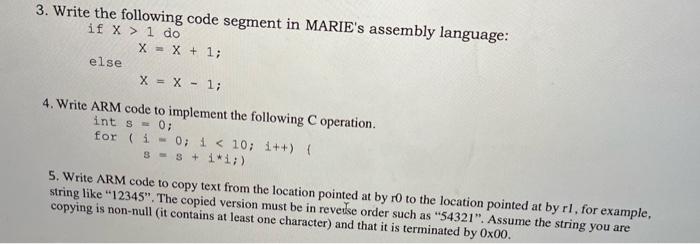 Solved 3. Write the following code segment in MARIE's | Chegg.com