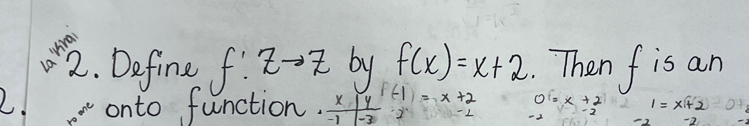 Solved Define f:z→z ﻿by f(x)=x+2. ﻿Then f ﻿is an Onto | Chegg.com