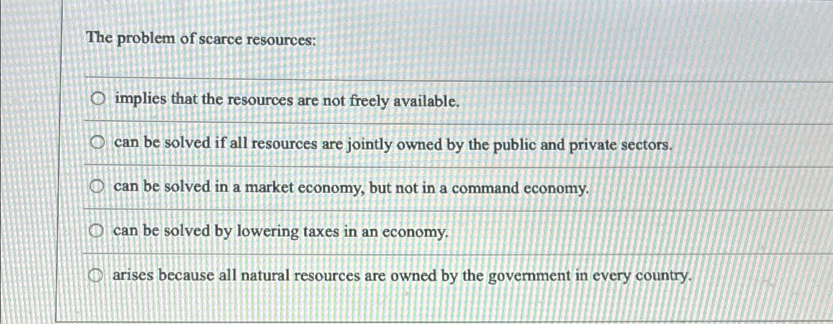 Solved The problem of scarce resources:implies that the | Chegg.com