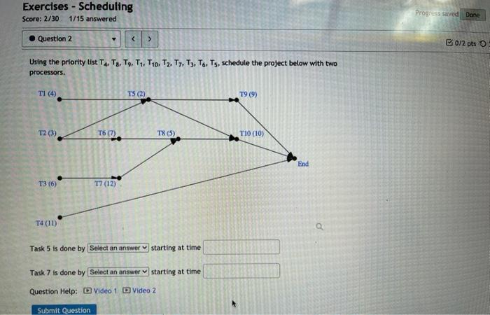 Solved Exercises - Scheduling Score: 2/30 1/15 answered | Chegg.com