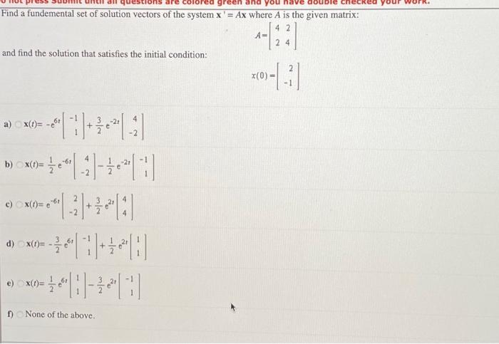 Solved Find a fundemental set of solution vectors of the | Chegg.com