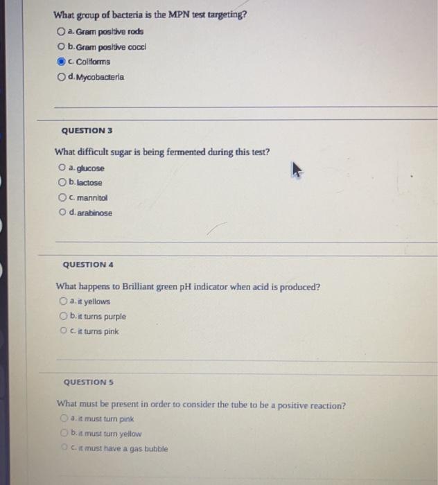 Solved What group of bacteria is the MPN test targeting? a. | Chegg.com