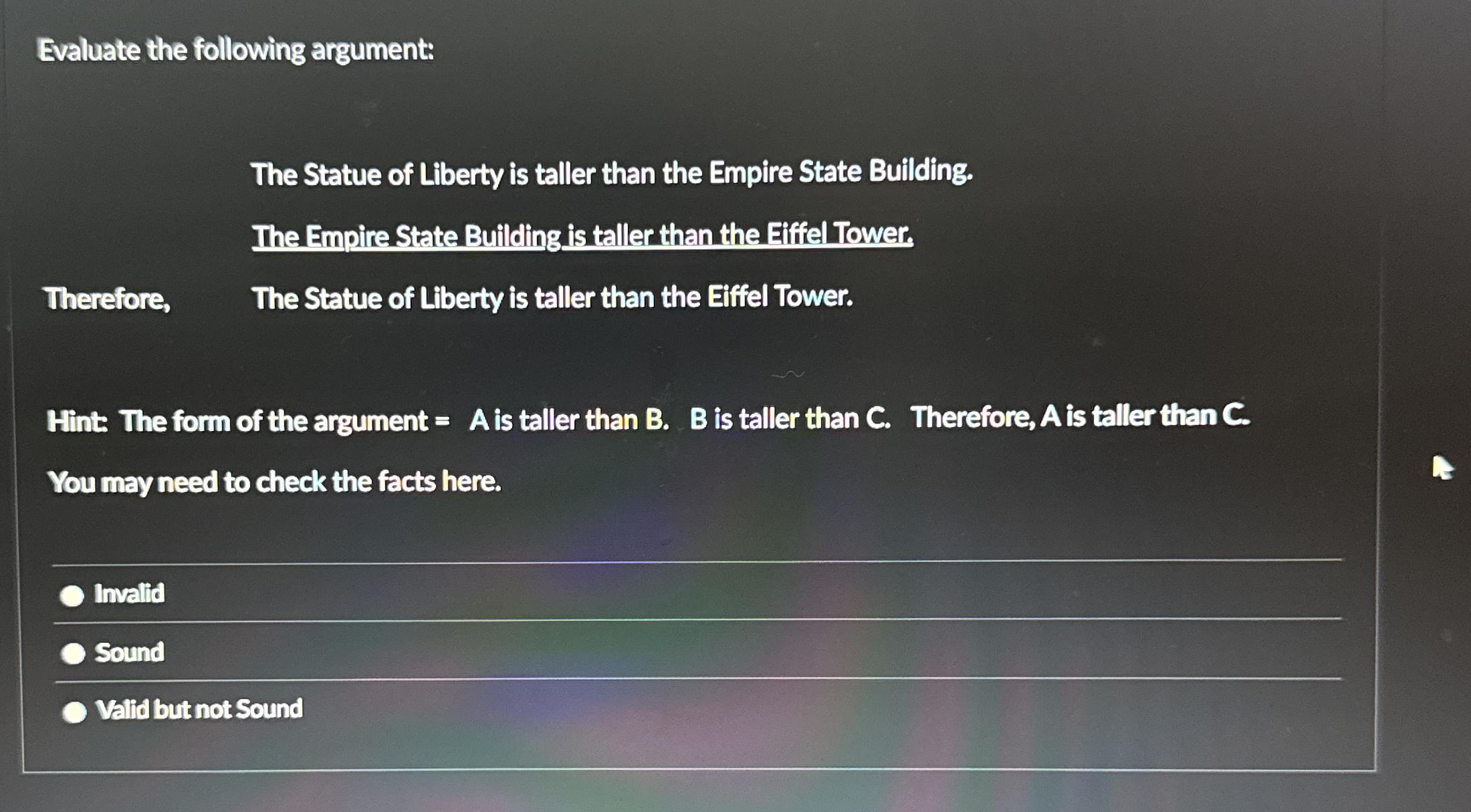 Solved Evaluate the following argument:The Statue of Liberty | Chegg.com