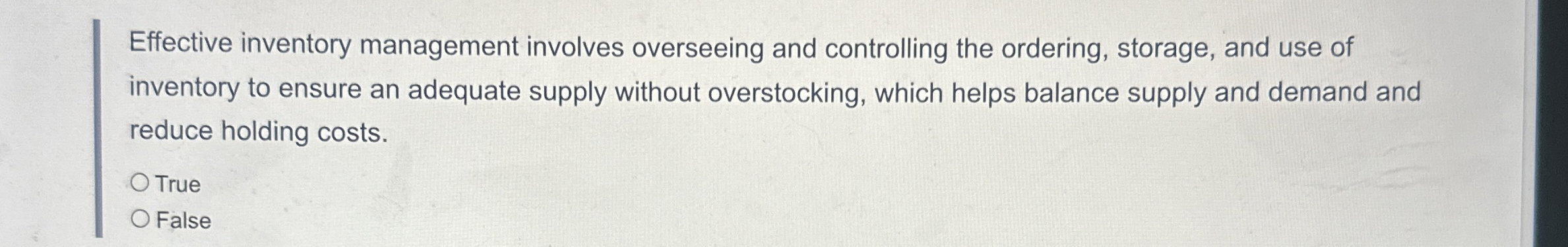 Solved Effective inventory management involves overseeing | Chegg.com