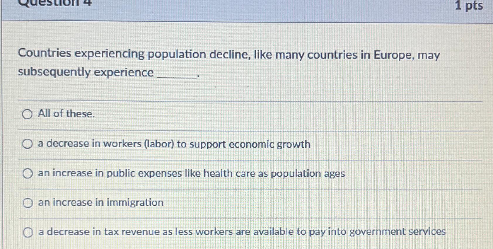 Solved 1 ﻿ptsCountries experiencing population decline, like | Chegg.com