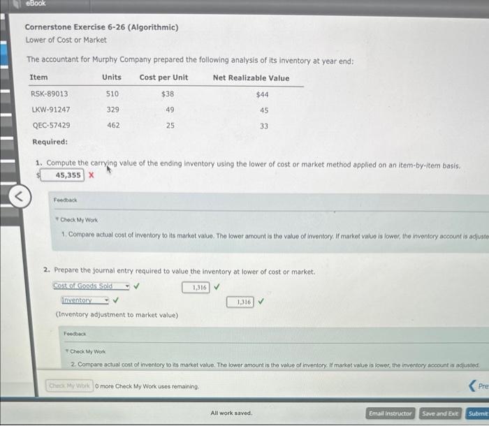Solved Cornerstone Exercise 6-26 (Algorithmic) Lower of Cost | Chegg.com