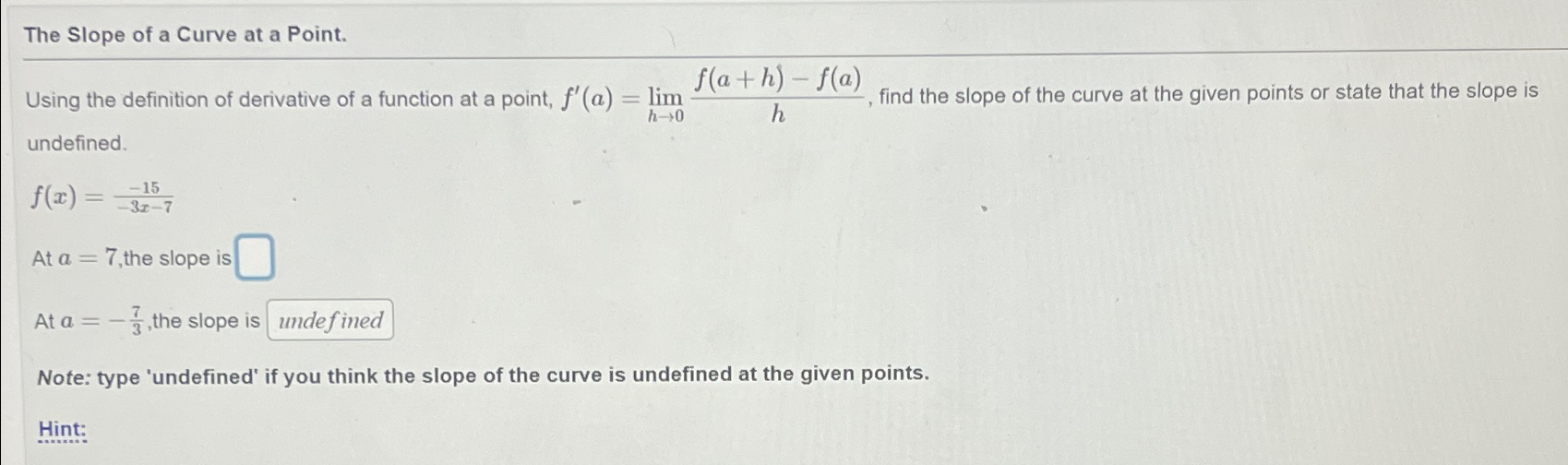 Solved The Slope of a Curve at a Point.Using the definition | Chegg.com