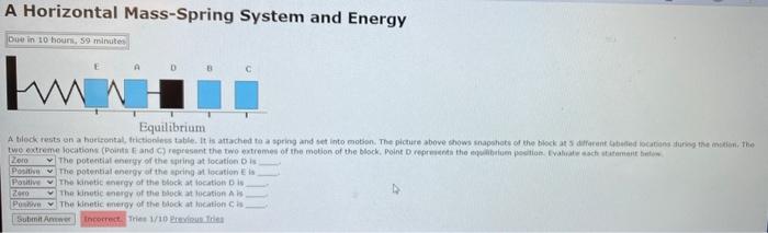 Solved A Horizontal Mass-Spring System and Energy The | Chegg.com