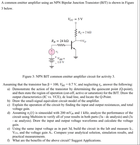Solved A common emitter amplifier using an NPN Bipolar | Chegg.com