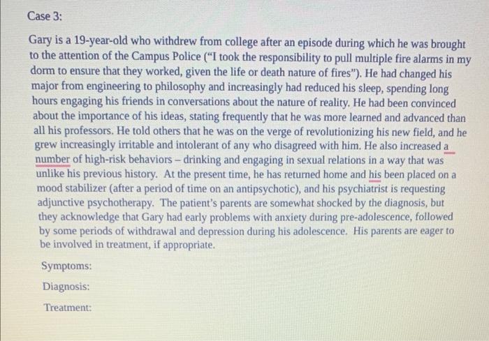 Solved For each case study: 1. Determine the diagnosis 2. | Chegg.com