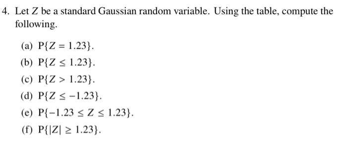 Solved 4. Let Z be a standard Gaussian random variable. | Chegg.com