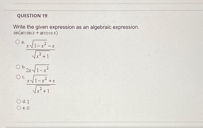 Solved QUESTION 20 Use the formula asin Be+bcos Be= Va? +62 | Chegg.com
