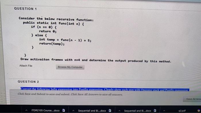 Solved QUESTION 1 Consider the below recursive function: | Chegg.com