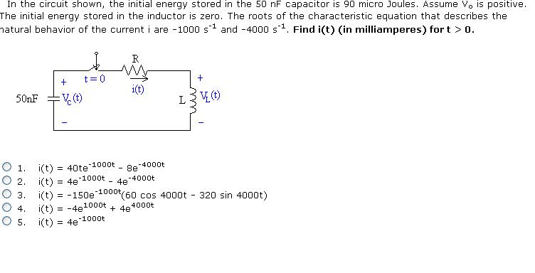 Solved In the circuit shown, the initial energy stored in | Chegg.com