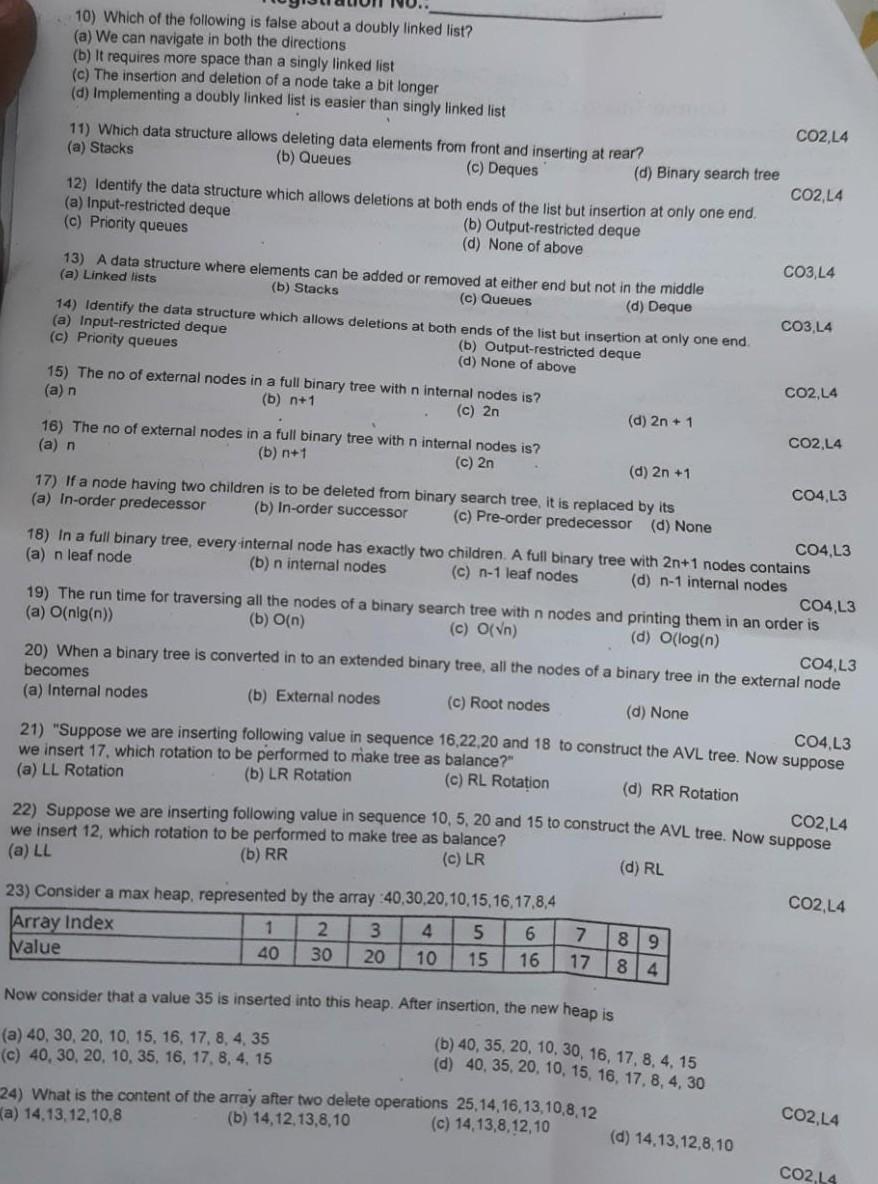 Solved 10) Which of the following is false about a doubly | Chegg.com