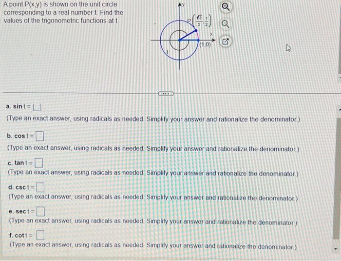 Solved A point P(x,y) is shown on the unit circle | Chegg.com