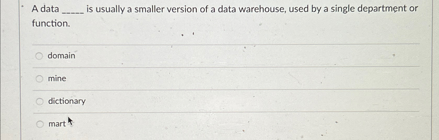 A data is usually a smaller version of a data | Chegg.com