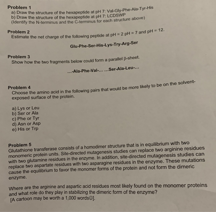Solved Problem 1 Draw the structure of the hexapeptide at pH | Chegg.com