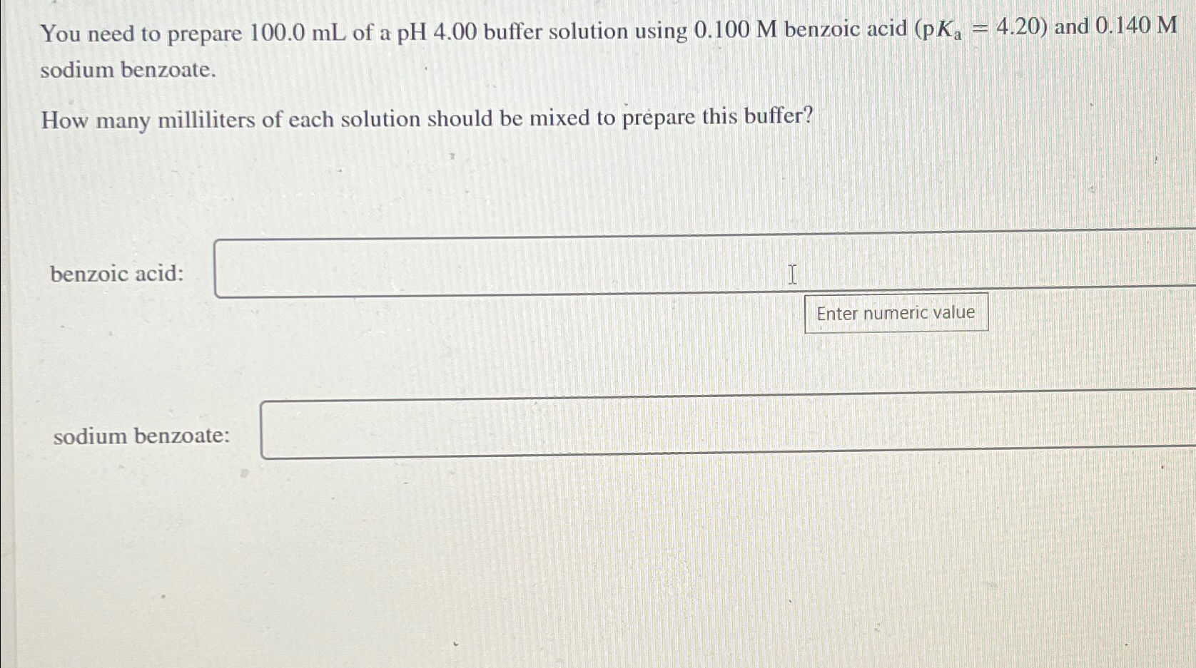 Solved You need to prepare 100.0mL ﻿of a pH4.00 ﻿buffer | Chegg.com
