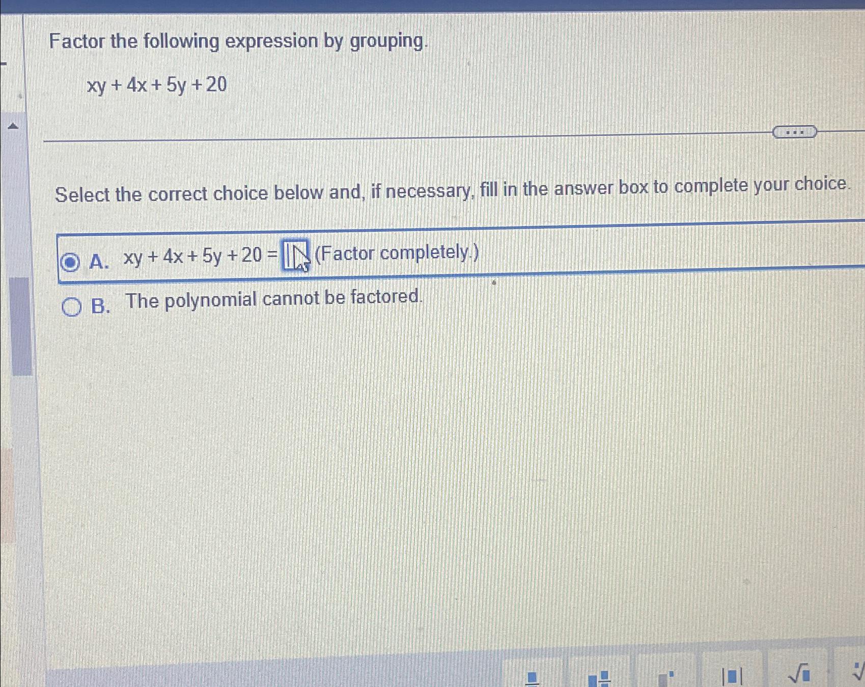 Solved Factor the following expression by | Chegg.com