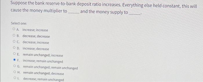 Solved Suppose the bank reserve-to-bank deposit ratio | Chegg.com