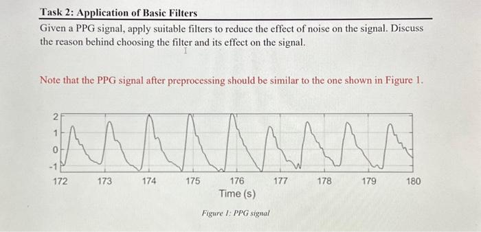 Task 2: Application of Basic Filters Given a PPG | Chegg.com