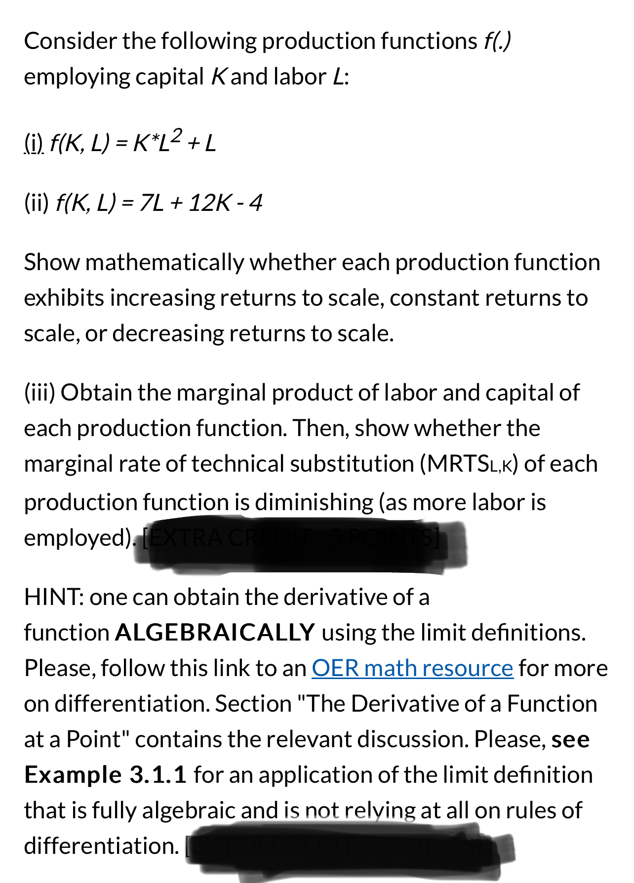 Solved Consider the following production functions f(.) | Chegg.com