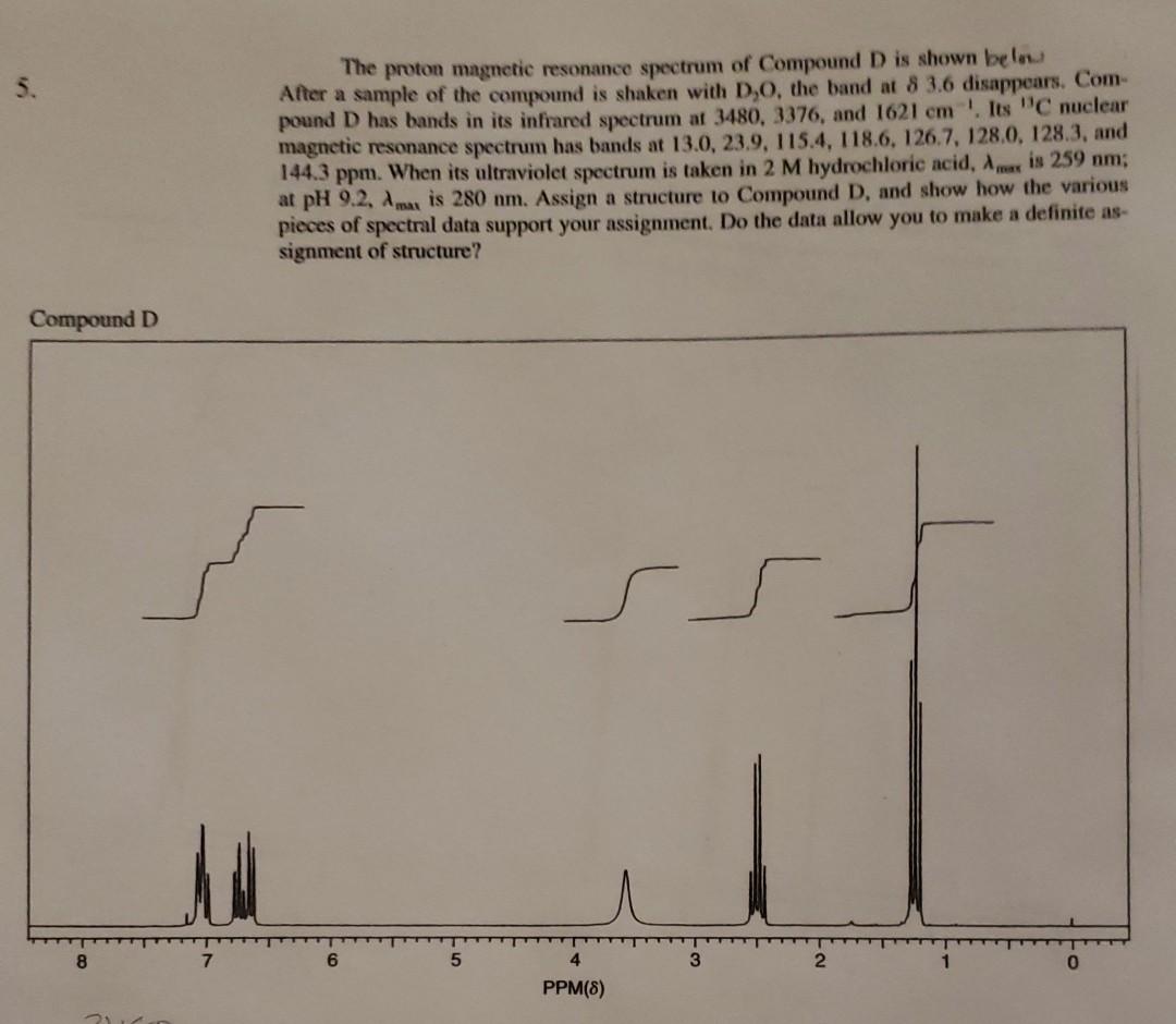 Solved The proton magnetic resonance spectrum of Compound D | Chegg.com
