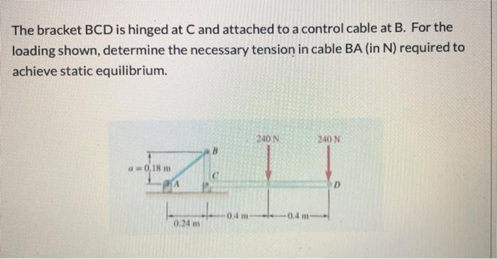 Solved The bracket BCD is hinged at C and attached to a | Chegg.com