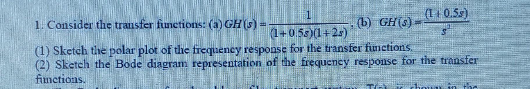 Solved 1. Consider the transfer functions: (a) | Chegg.com