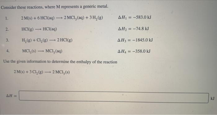 Solved Consider these reactions, where M represents a | Chegg.com