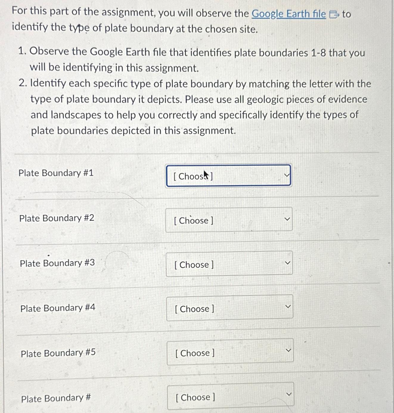 Solved identify the type of plate boundary at the chosen | Chegg.com