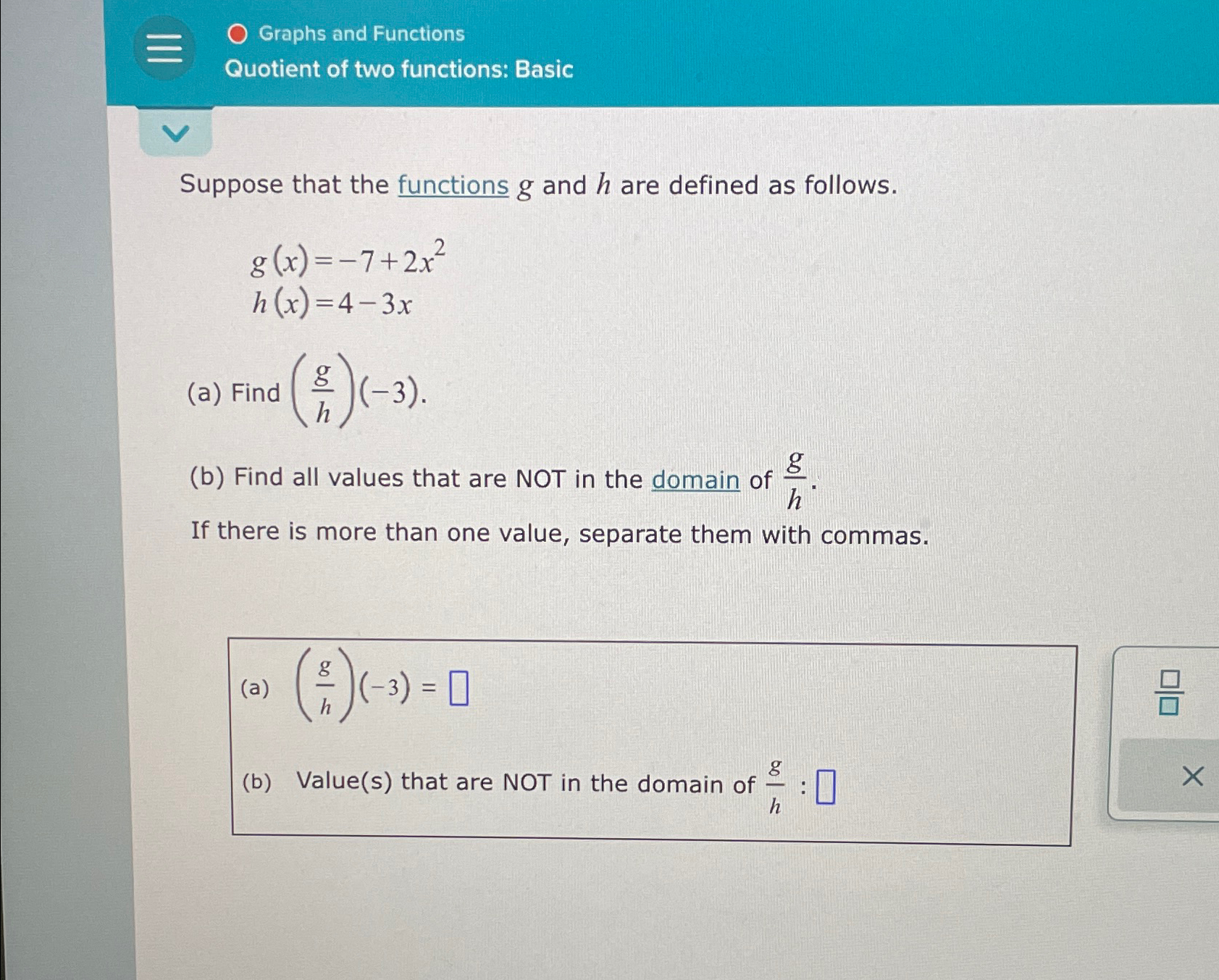 Solved Graphs and FunctionsQuotient of two functions: | Chegg.com