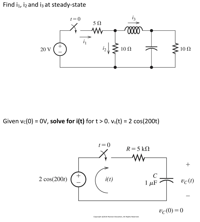 Solved Find i1,i2 ﻿and i3 at ﻿steady-stateGiven vc(0)=0V, | Chegg.com