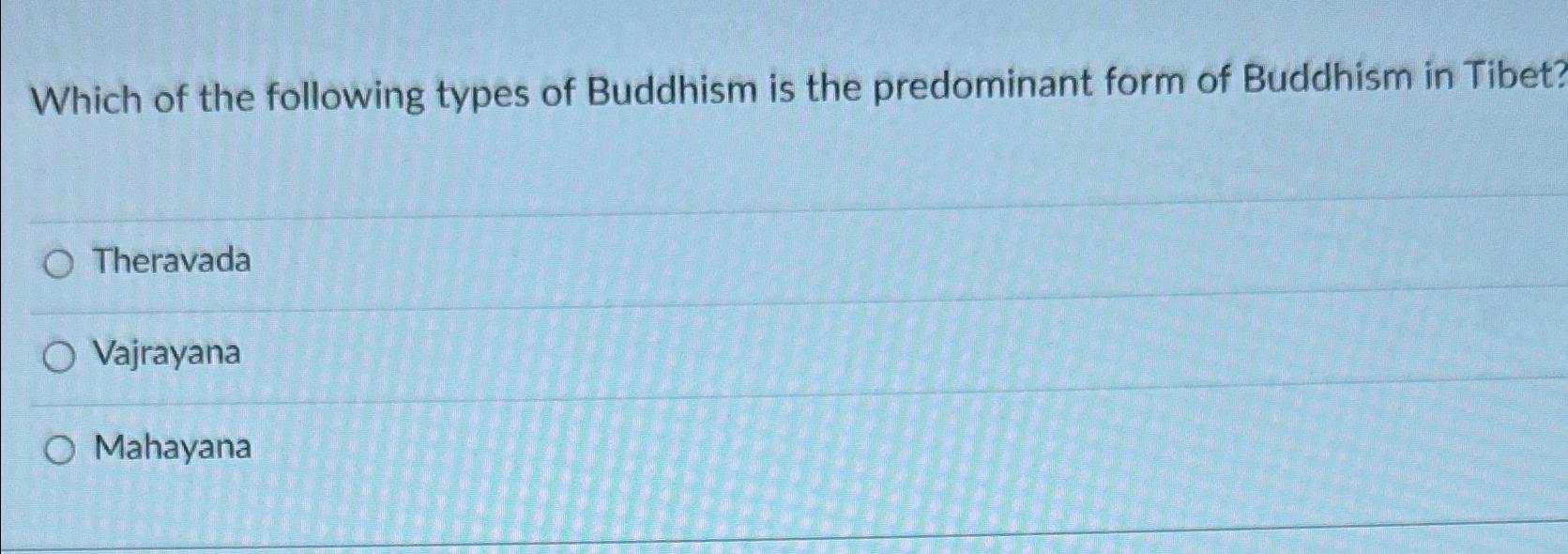 Solved Which of the following types of Buddhism is the | Chegg.com