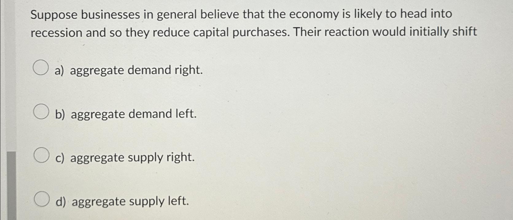 Solved Suppose businesses in general believe that the | Chegg.com
